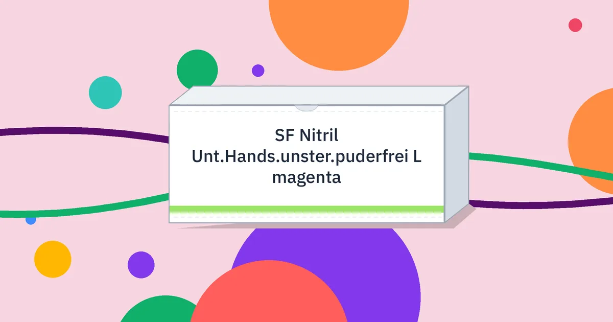 Symbolbild: Packung mit der Aufschrift SF Nitril Unt.Hands.unster.puderfrei L magenta (PZN 16163678) – Verfügbarkeit und Bezug in Apotheken in Frankfurt am Main