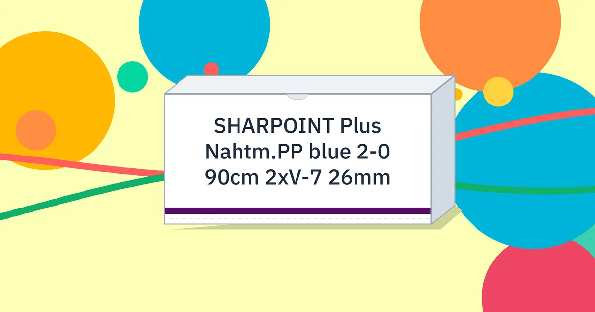 Symbolbild: Packung mit der Aufschrift SHARPOINT Plus Nahtm.PP blue 2-0 90cm 2xV-7 26mm (PZN 17986258) – Verfügbarkeit und Bezug in Apotheken in Frankfurt am Main