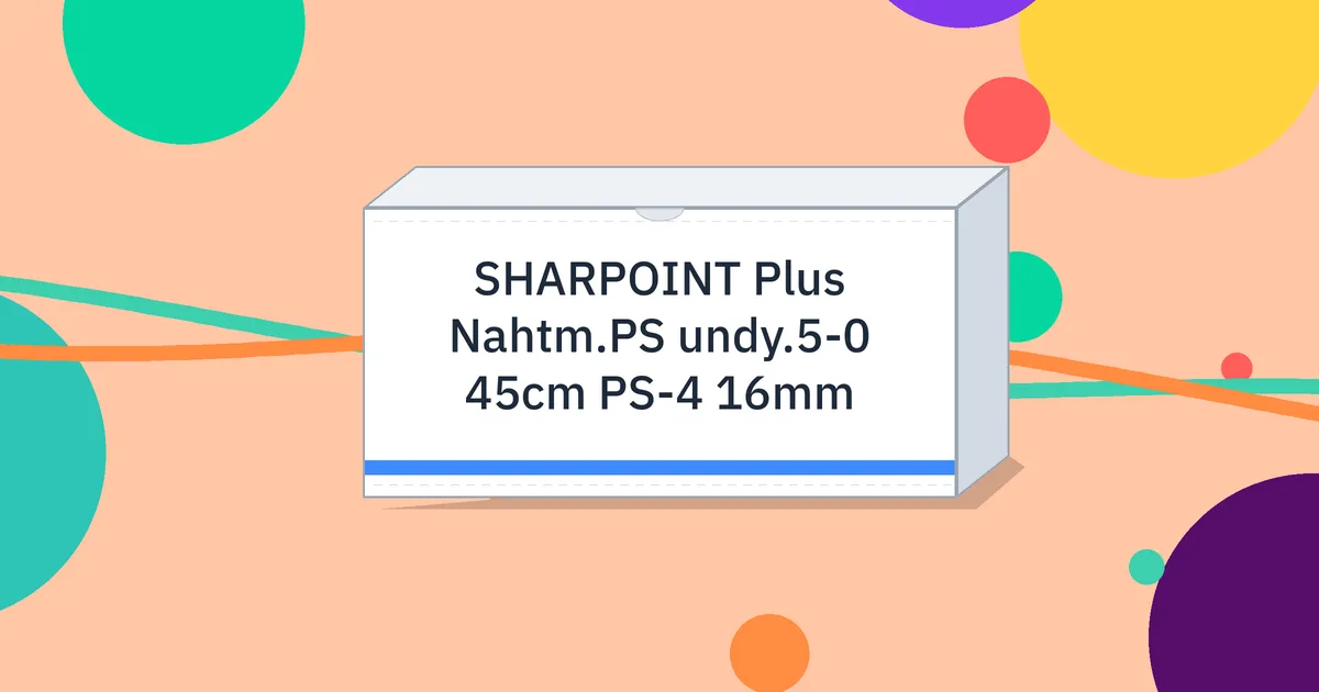 Symbolbild: Packung mit der Aufschrift SHARPOINT Plus Nahtm.PS undy.5-0 45cm PS-4 16mm (PZN 17995168) – Verfügbarkeit und Bezug in Apotheken in Frankfurt am Main