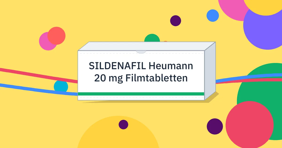 Symbolbild: Packung mit der Aufschrift SILDENAFIL Heumann 20 mg Filmtabletten (PZN 11566414) – Verfügbarkeit und Bezug in Apotheken in Frankfurt am Main