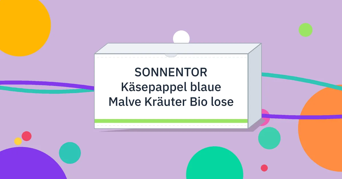 Symbolbild: Packung mit der Aufschrift SONNENTOR Käsepappel blaue Malve Kräuter Bio lose (PZN 18903725) – Verfügbarkeit und Bezug in Apotheken in Frankfurt am Main
