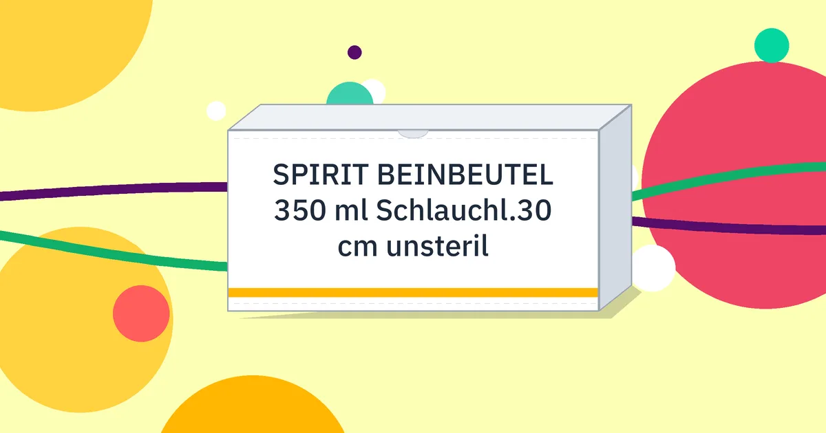 Symbolbild: Packung mit der Aufschrift SPIRIT BEINBEUTEL 350 ml Schlauchl.30 cm unsteril (PZN 12749772) – Verfügbarkeit und Bezug in Apotheken in Frankfurt am Main