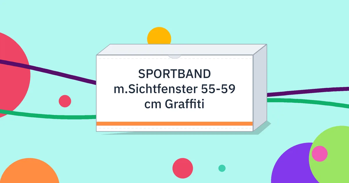Symbolbild: Packung mit der Aufschrift SPORTBAND m.Sichtfenster 55-59 cm Graffiti (PZN 17837305) – Verfügbarkeit und Bezug in Apotheken in Frankfurt am Main