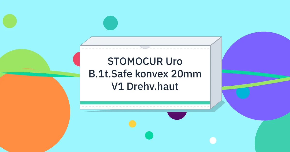 Symbolbild: Packung mit der Aufschrift STOMOCUR Uro B.1t.Safe konvex 20mm V1 Drehv.haut (PZN 17757078) – Verfügbarkeit und Bezug in Apotheken in Frankfurt am Main