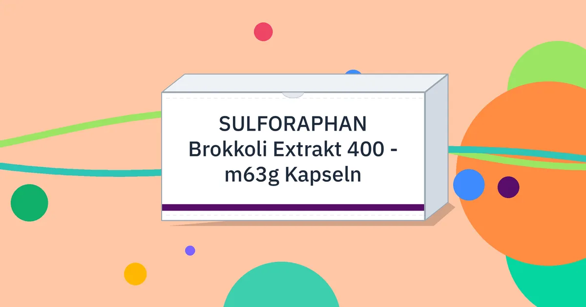 Symbolbild: Packung mit der Aufschrift SULFORAPHAN Brokkoli Extrakt 400 -m63g Kapseln (PZN 19642391) – Verfügbarkeit und Bezug in Apotheken in Frankfurt am Main