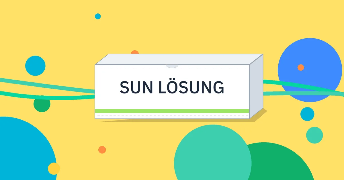 Symbolbild: Packung mit der Aufschrift SUN LÖSUNG (PZN 05022377) – Verfügbarkeit und Bezug in Apotheken in Frankfurt am Main