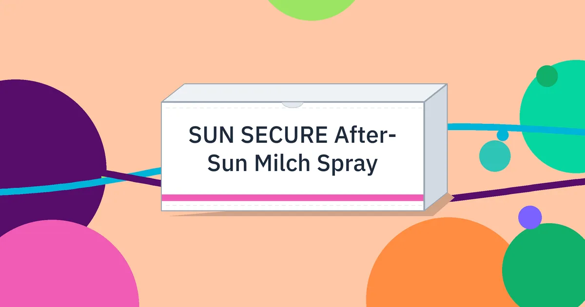Symbolbild: Packung mit der Aufschrift SUN SECURE After-Sun Milch Spray (PZN 20788496) – Verfügbarkeit und Bezug in Apotheken in Frankfurt am Main
