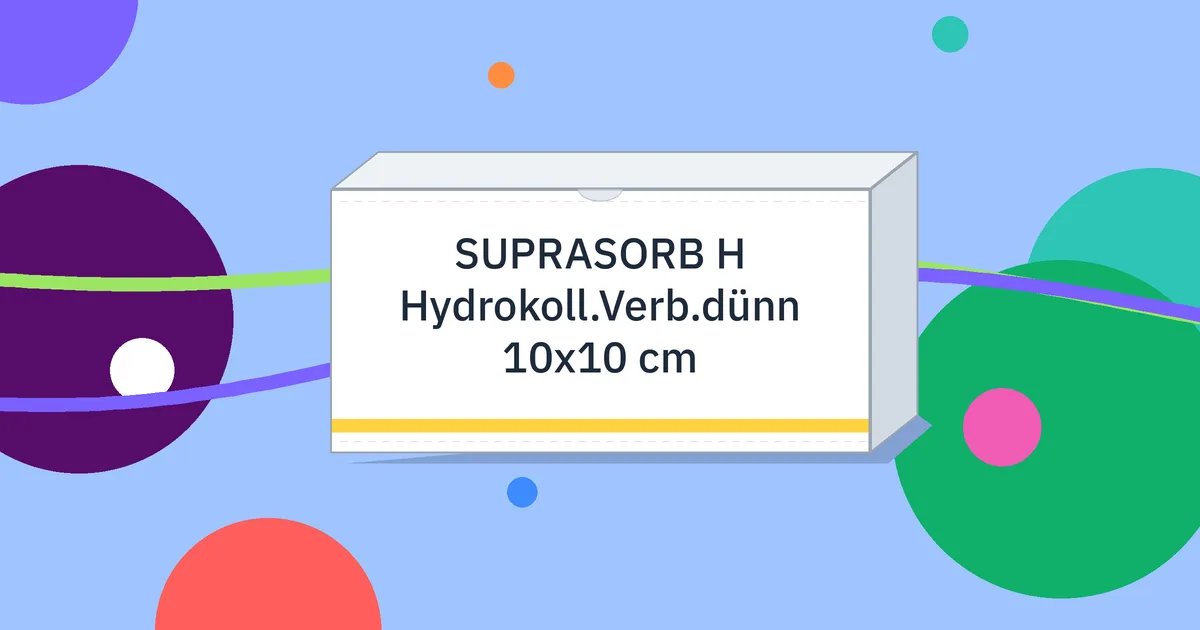 Symbolbild: Packung mit der Aufschrift SUPRASORB H Hydrokoll.Verb.dünn 10x10 cm (PZN 16226611) – Verfügbarkeit und Bezug in Apotheken in Frankfurt am Main