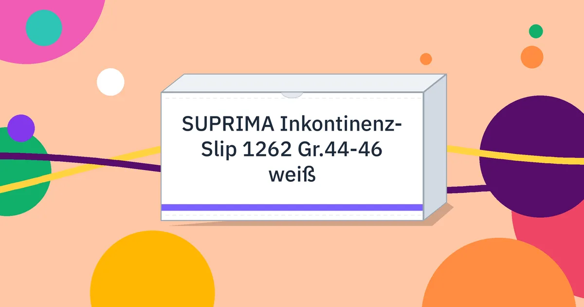 Symbolbild: Packung mit der Aufschrift SUPRIMA Inkontinenz-Slip 1262 Gr.44-46 weiß (PZN 02849343) – Verfügbarkeit und Bezug in Apotheken in Frankfurt am Main