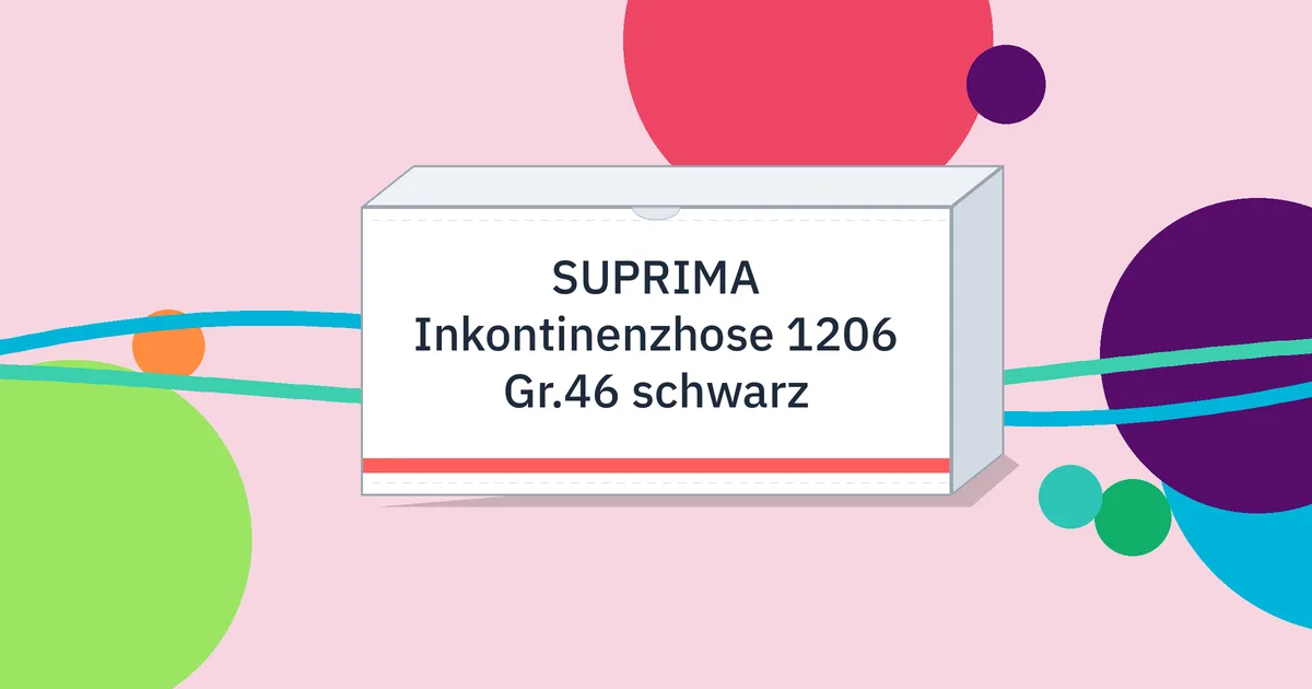 Symbolbild: Packung mit der Aufschrift SUPRIMA Inkontinenzhose 1206 Gr.46 schwarz (PZN 01514221) – Verfügbarkeit und Bezug in Apotheken in Frankfurt am Main