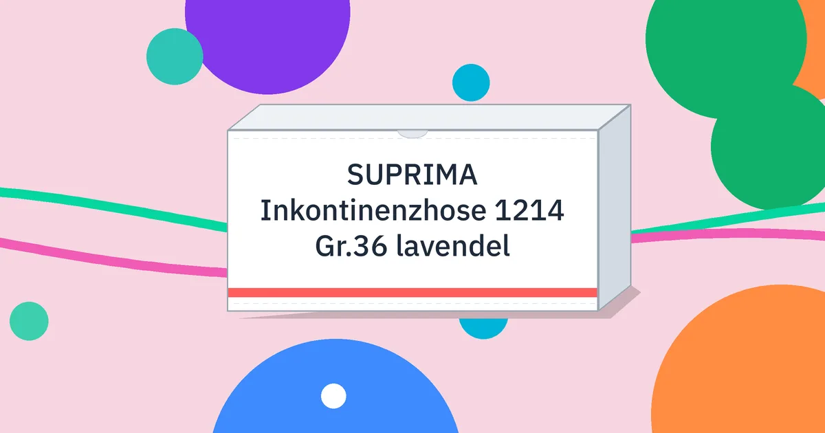 Symbolbild: Packung mit der Aufschrift SUPRIMA Inkontinenzhose 1214 Gr.36 lavendel (PZN 02852262) – Verfügbarkeit und Bezug in Apotheken in Frankfurt am Main