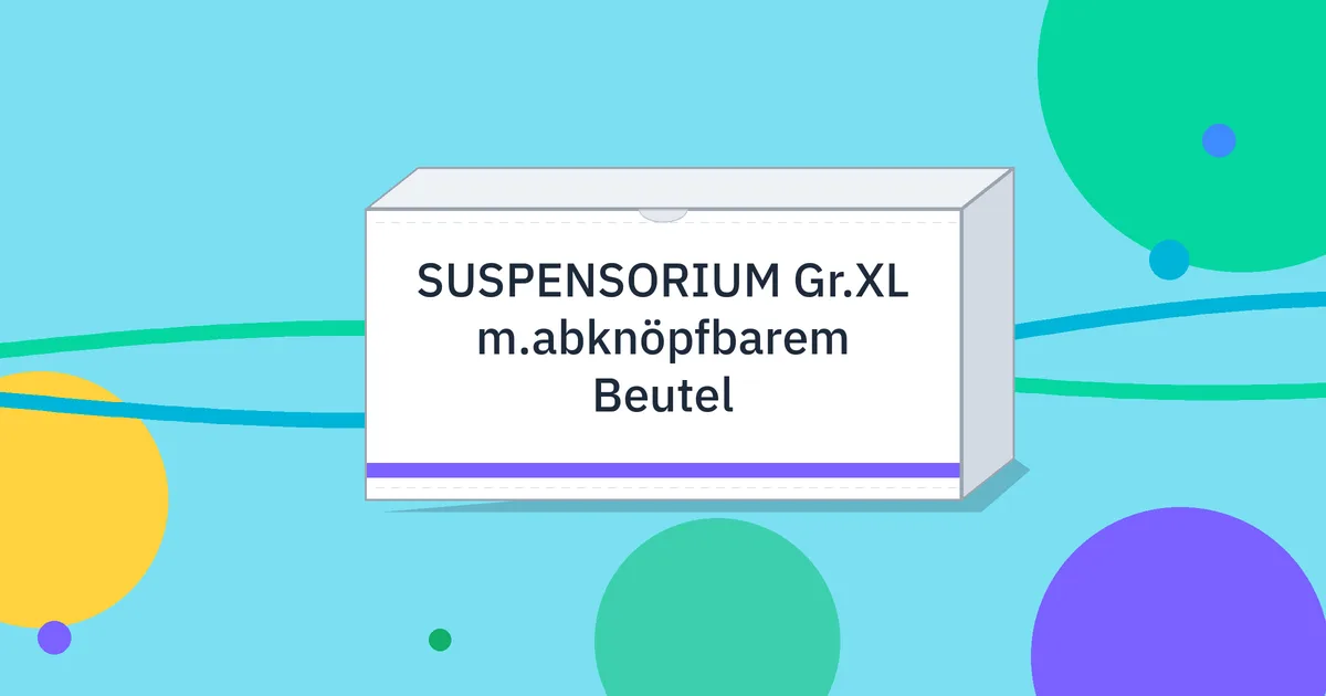 Symbolbild: Packung mit der Aufschrift SUSPENSORIUM Gr.XL m.abknöpfbarem Beutel (PZN 18798808) – Verfügbarkeit und Bezug in Apotheken in Frankfurt am Main