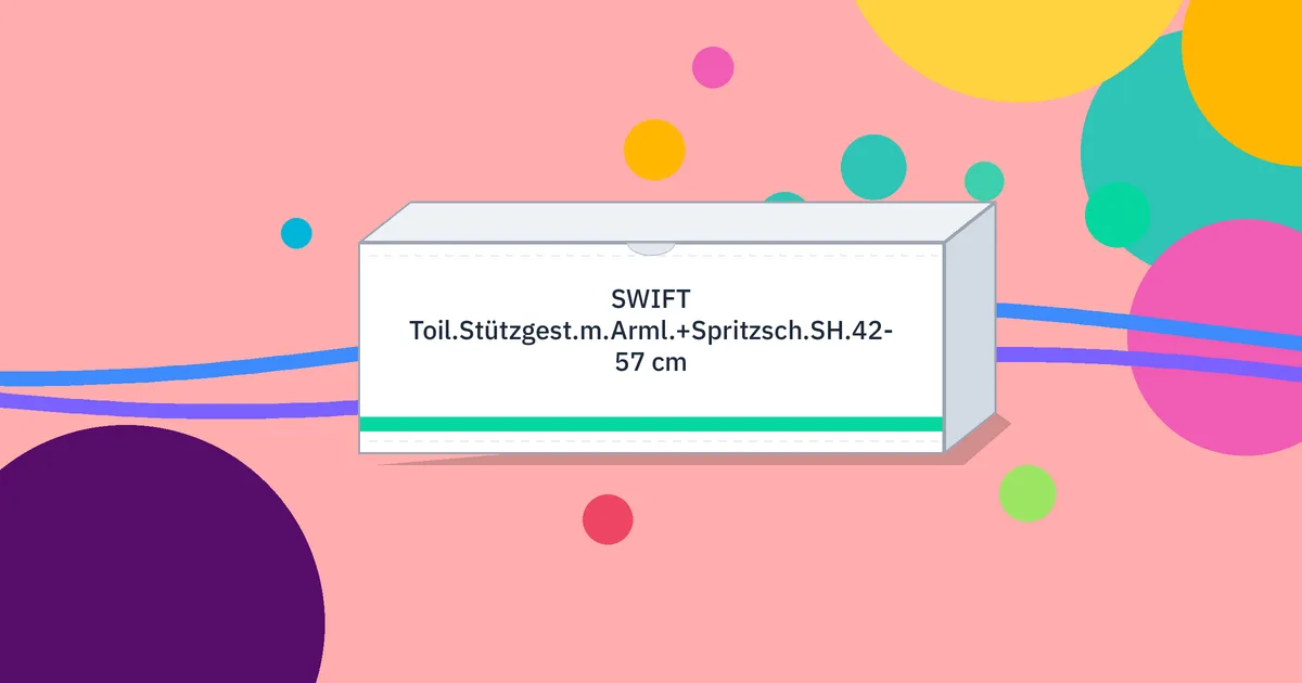 Symbolbild: Packung mit der Aufschrift SWIFT Toil.Stützgest.m.Arml.+Spritzsch.SH.42-57 cm (PZN 07743709) – Verfügbarkeit und Bezug in Apotheken in Frankfurt am Main