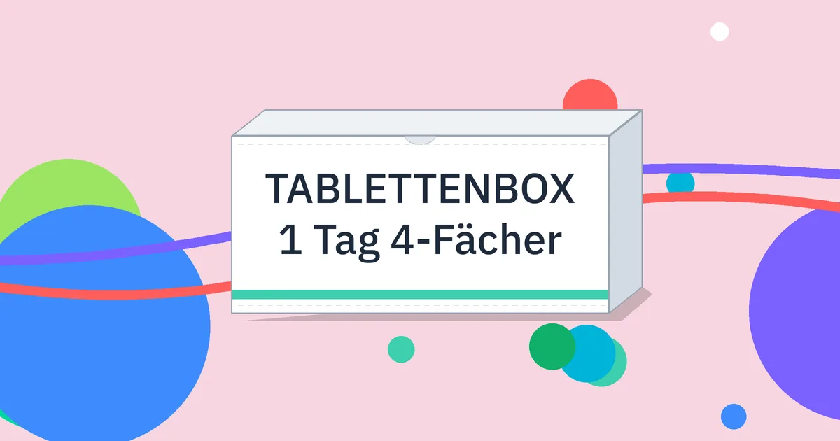 Symbolbild: Packung mit der Aufschrift TABLETTENBOX 1 Tag 4-Fächer (PZN 10809458) – Verfügbarkeit und Bezug in Apotheken in Frankfurt am Main