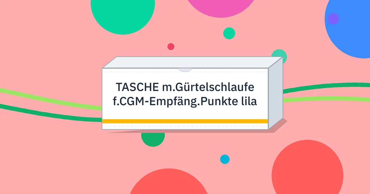 Symbolbild: Packung mit der Aufschrift TASCHE m.Gürtelschlaufe f.CGM-Empfäng.Punkte lila (PZN 16509964) – Verfügbarkeit und Bezug in Apotheken in Frankfurt am Main