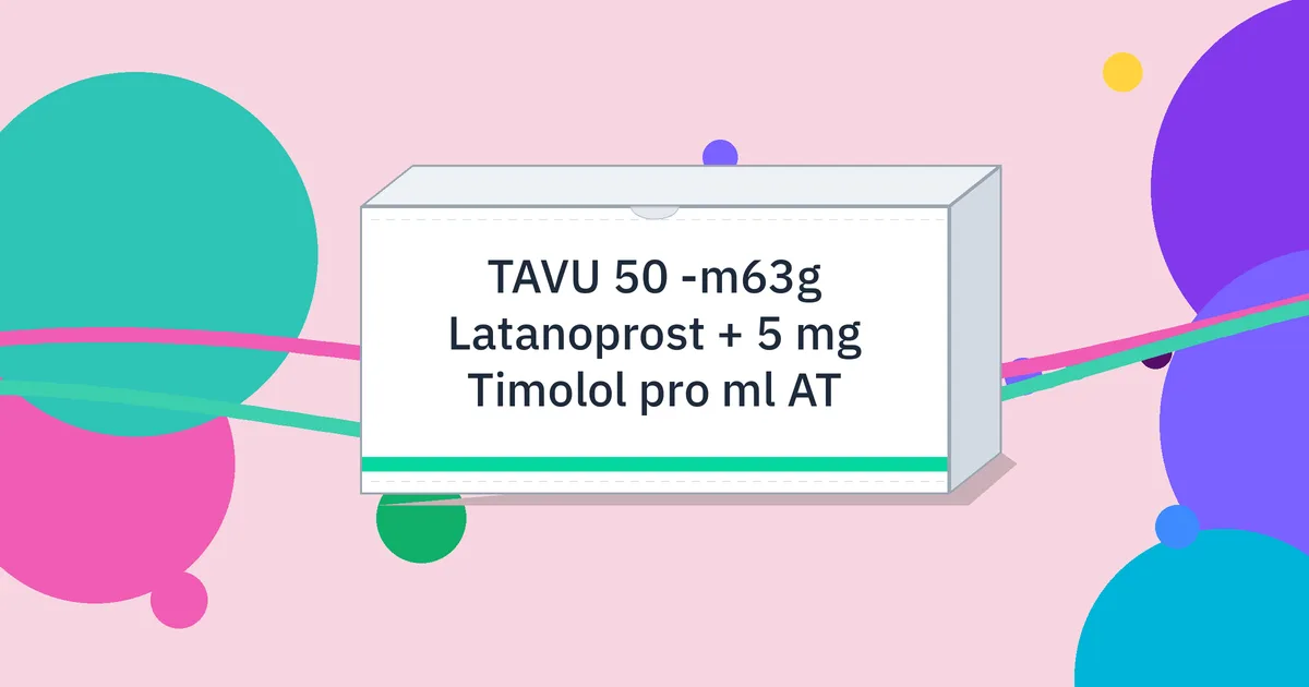 Symbolbild: Packung mit der Aufschrift TAVU 50 -m63g Latanoprost + 5 mg Timolol pro ml AT (PZN 09097283) – Verfügbarkeit und Bezug in Apotheken in Frankfurt am Main
