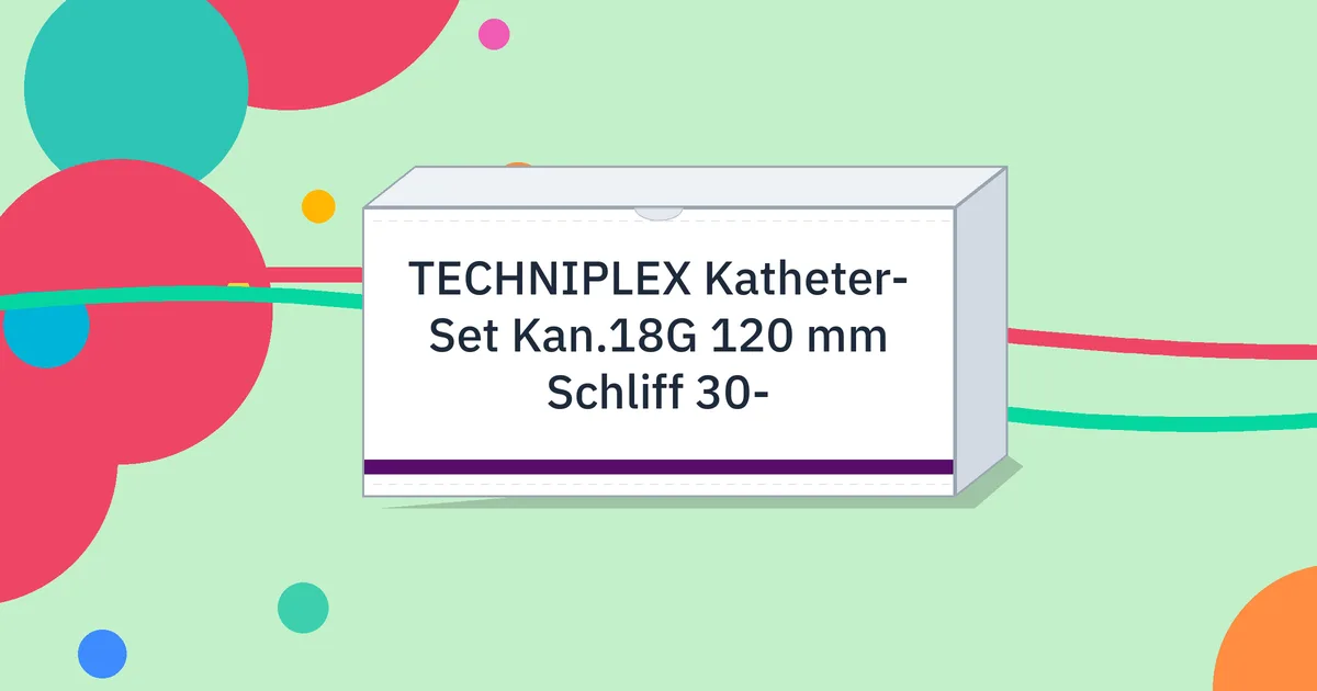 Symbolbild: Packung mit der Aufschrift TECHNIPLEX Katheter-Set Kan.18G 120 mm Schliff 30- (PZN 04481657) – Verfügbarkeit und Bezug in Apotheken in Frankfurt am Main