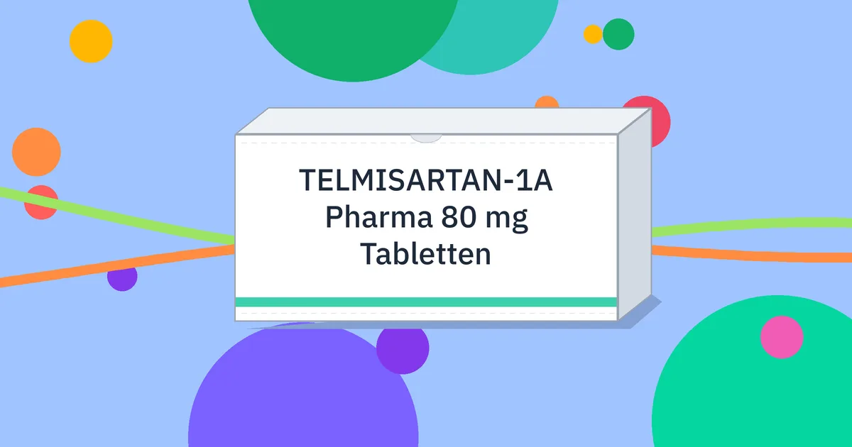 Symbolbild: Packung mit der Aufschrift TELMISARTAN-1A Pharma 80 mg Tabletten (PZN 01620940) – Verfügbarkeit und Bezug in Apotheken in Frankfurt am Main