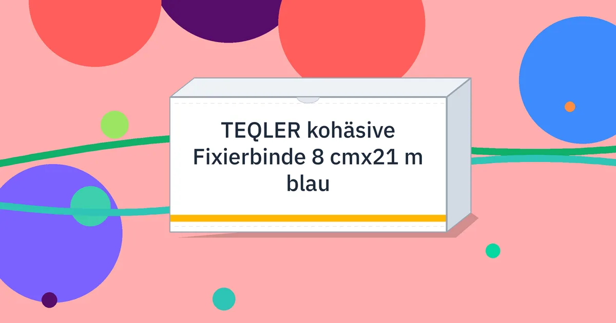 Symbolbild: Packung mit der Aufschrift TEQLER kohäsive Fixierbinde 8 cmx21 m blau (PZN 19209435) – Verfügbarkeit und Bezug in Apotheken in Frankfurt am Main