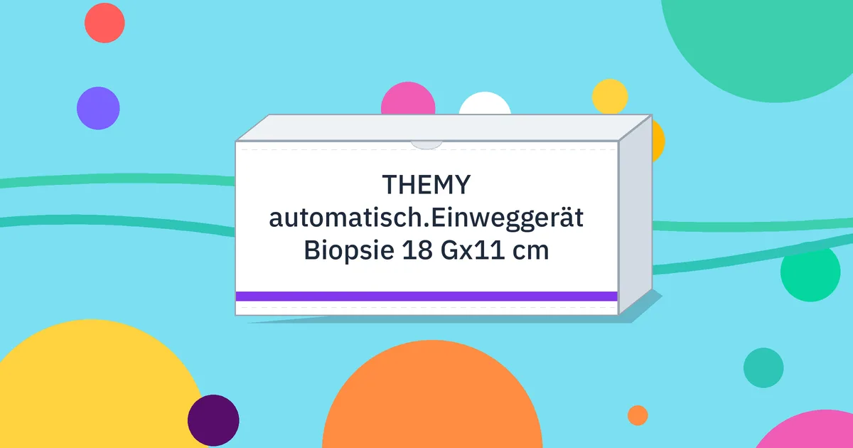 Symbolbild: Packung mit der Aufschrift THEMY automatisch.Einweggerät Biopsie 18 Gx11 cm (PZN 16920116) – Verfügbarkeit und Bezug in Apotheken in Frankfurt am Main