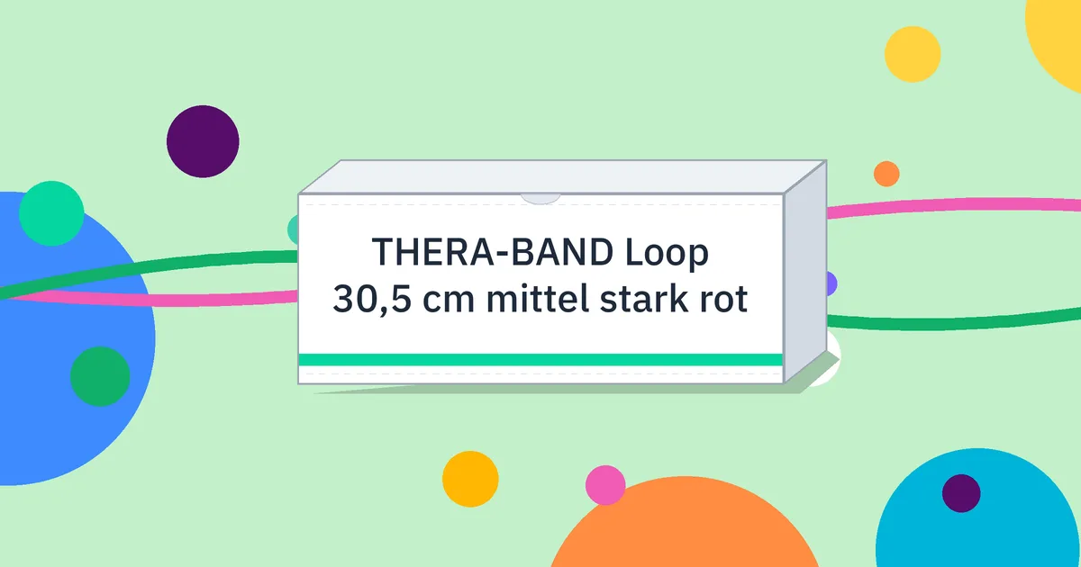 Symbolbild: Packung mit der Aufschrift THERA-BAND Loop 30,5 cm mittel stark rot (PZN 09176999) – Verfügbarkeit und Bezug in Apotheken in Frankfurt am Main