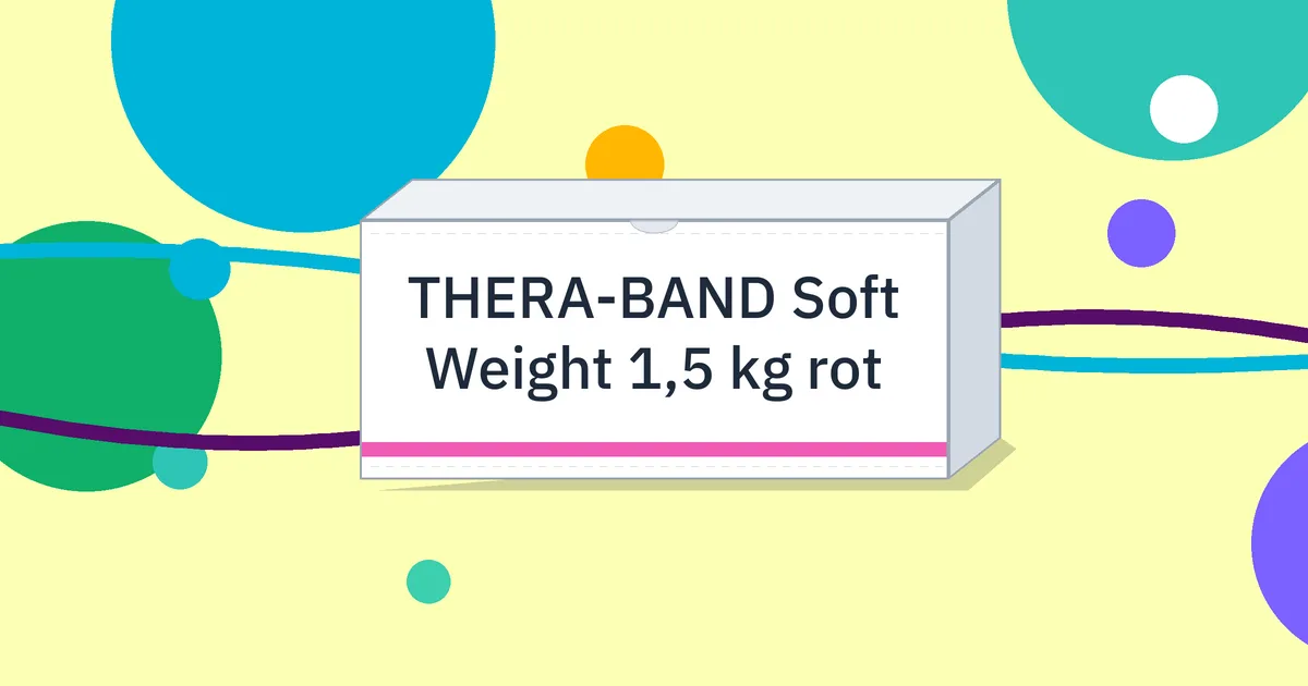 Symbolbild: Packung mit der Aufschrift THERA-BAND Soft Weight 1,5 kg rot (PZN 00497590) – Verfügbarkeit und Bezug in Apotheken in Frankfurt am Main