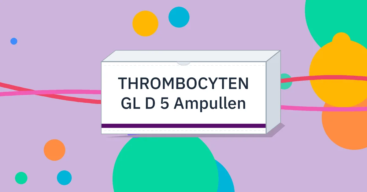 Symbolbild: Packung mit der Aufschrift THROMBOCYTEN GL D 5 Ampullen (PZN 03353868) – Verfügbarkeit und Bezug in Apotheken in Frankfurt am Main