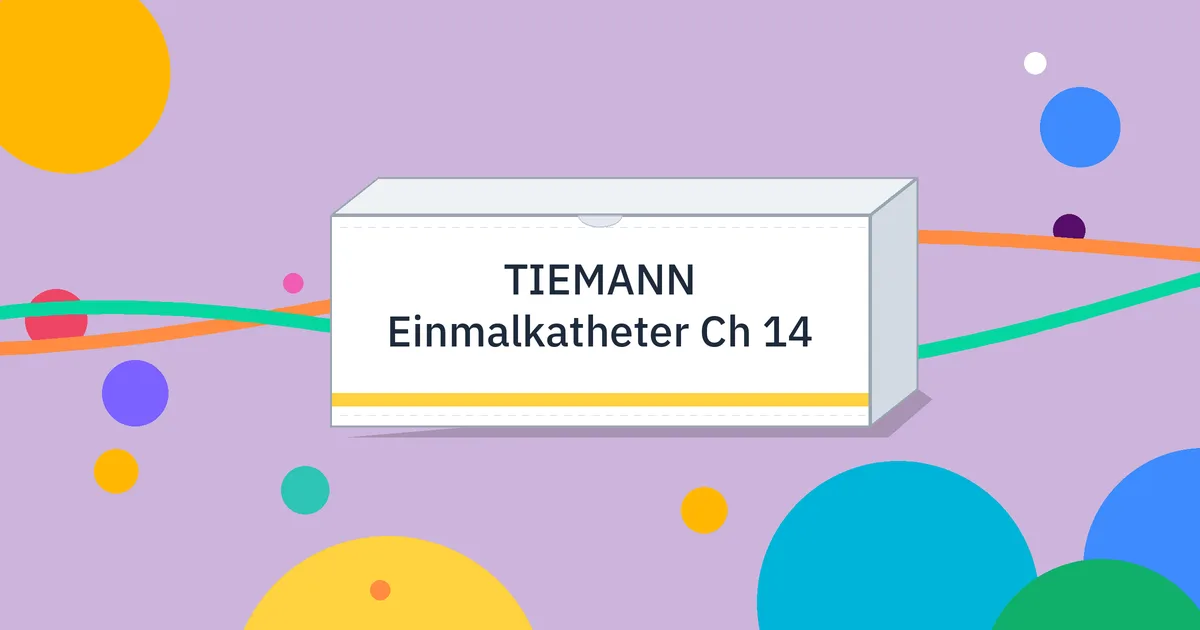 Symbolbild: Packung mit der Aufschrift TIEMANN Einmalkatheter Ch 14 (PZN 01380967) – Verfügbarkeit und Bezug in Apotheken in Frankfurt am Main