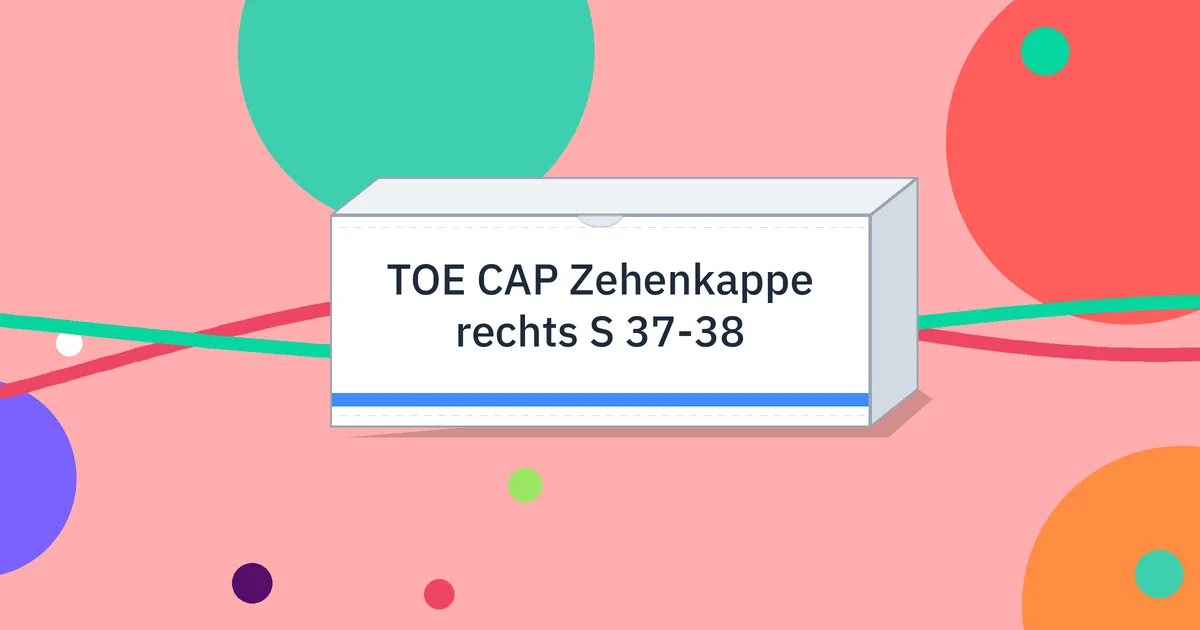Symbolbild: Packung mit der Aufschrift TOE CAP Zehenkappe rechts S 37-38 (PZN 16631530) – Verfügbarkeit und Bezug in Apotheken in Frankfurt am Main