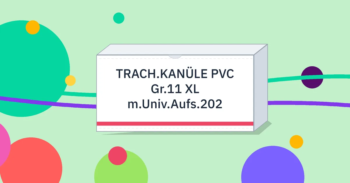 Symbolbild: Packung mit der Aufschrift TRACH.KANÜLE PVC Gr.11 XL m.Univ.Aufs.202 (PZN 06994160) – Verfügbarkeit und Bezug in Apotheken in Frankfurt am Main