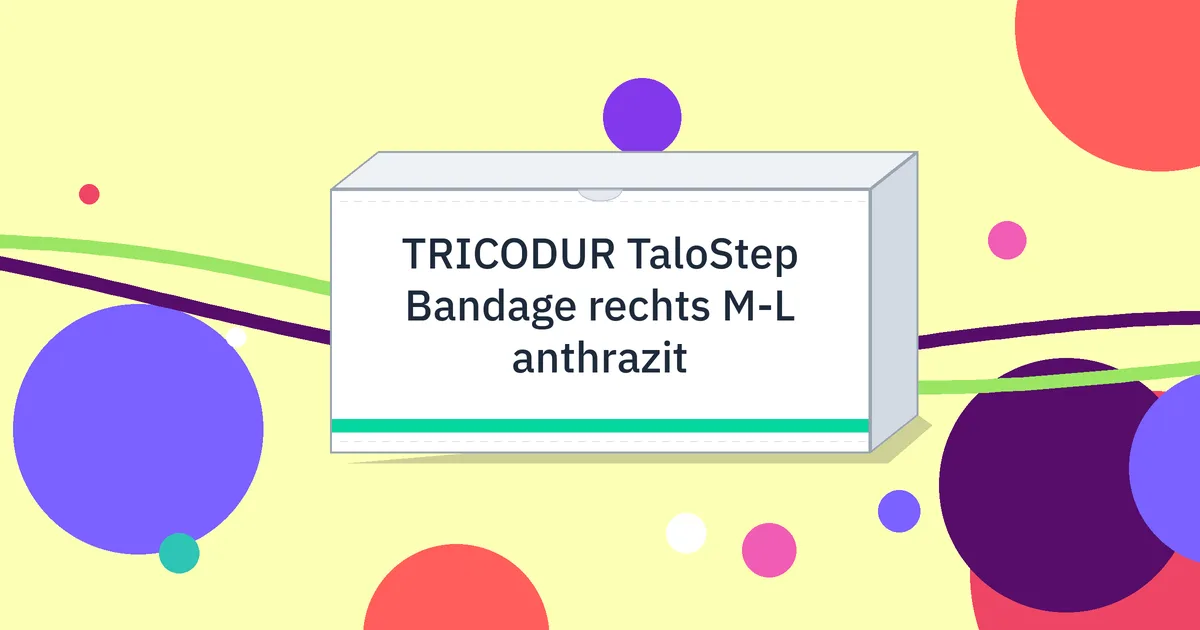 Symbolbild: Packung mit der Aufschrift TRICODUR TaloStep Bandage rechts M-L anthrazit (PZN 09064711) – Verfügbarkeit und Bezug in Apotheken in Frankfurt am Main