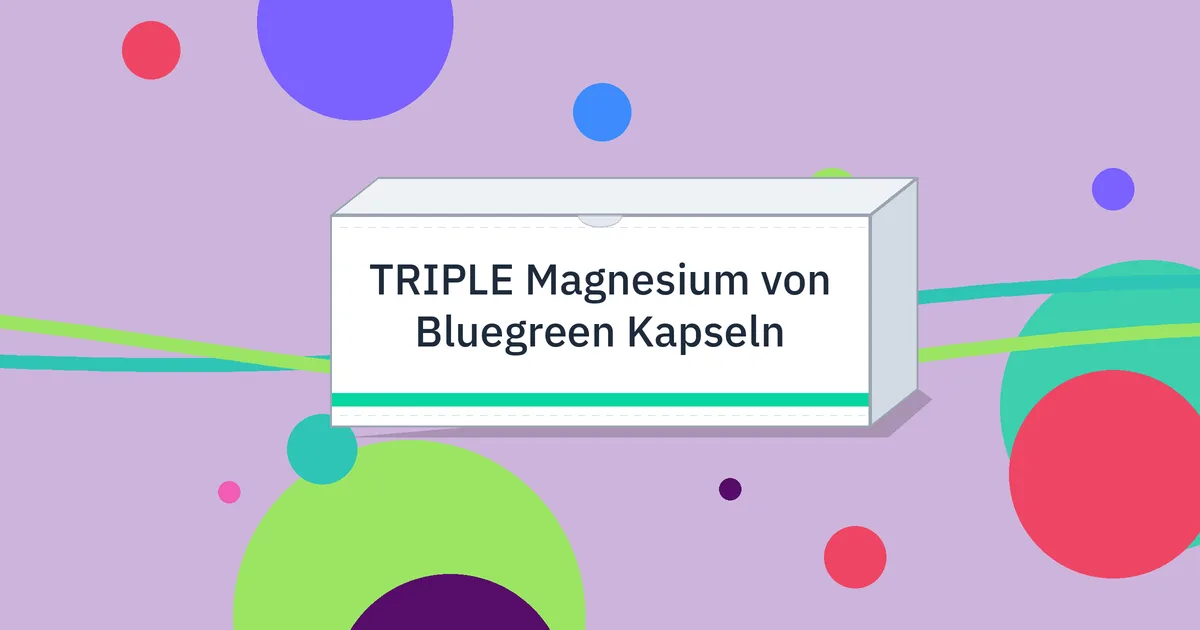 Symbolbild: Packung mit der Aufschrift TRIPLE Magnesium von Bluegreen Kapseln (PZN 15408221) – Verfügbarkeit und Bezug in Apotheken in Frankfurt am Main