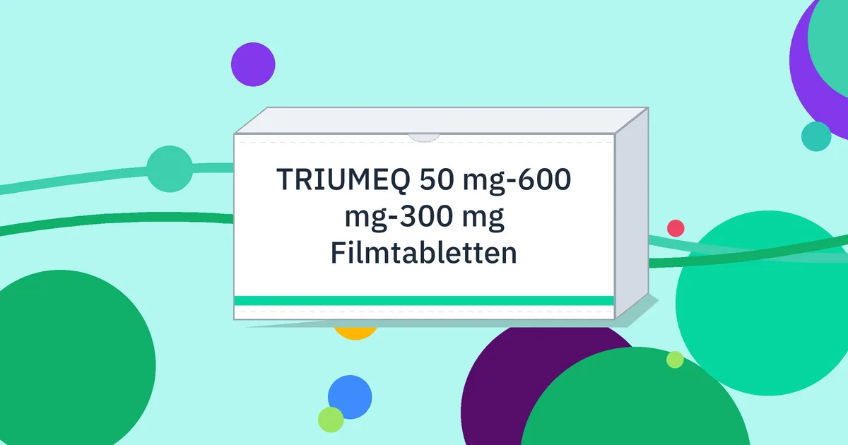 Symbolbild: Packung mit der Aufschrift TRIUMEQ 50 mg-600 mg-300 mg Filmtabletten (PZN 10997916) – Verfügbarkeit und Bezug in Apotheken in Frankfurt am Main