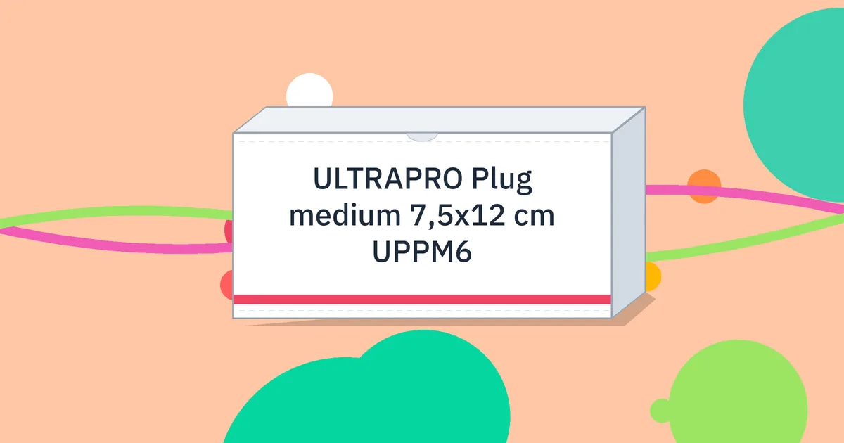 Symbolbild: Packung mit der Aufschrift ULTRAPRO Plug medium 7,5x12 cm UPPM6 (PZN 20852426) – Verfügbarkeit und Bezug in Apotheken in Frankfurt am Main