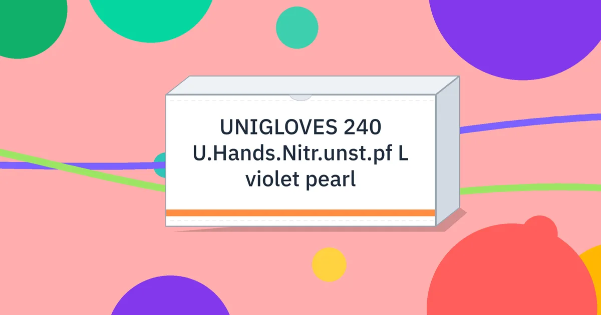 Symbolbild: Packung mit der Aufschrift UNIGLOVES 240 U.Hands.Nitr.unst.pf L violet pearl (PZN 18101753) – Verfügbarkeit und Bezug in Apotheken in Frankfurt am Main