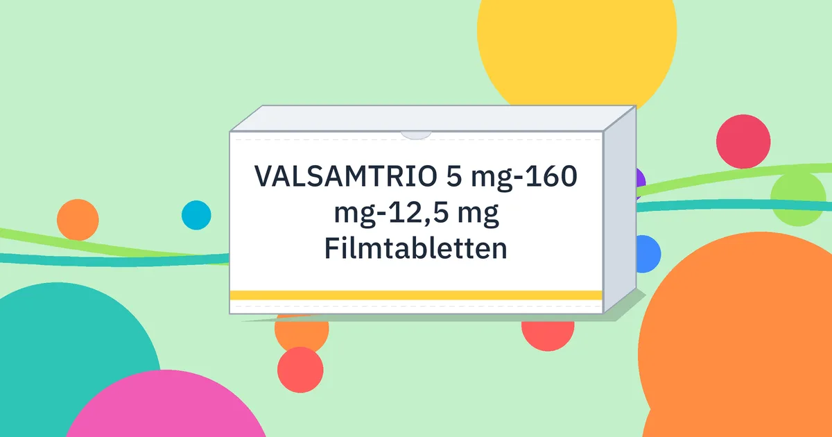 Symbolbild: Packung mit der Aufschrift VALSAMTRIO 5 mg-160 mg-12,5 mg Filmtabletten (PZN 18768279) – Verfügbarkeit und Bezug in Apotheken in Frankfurt am Main