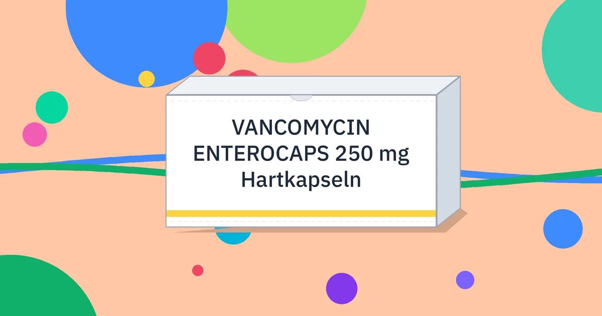 Symbolbild: Packung mit der Aufschrift VANCOMYCIN ENTEROCAPS 250 mg Hartkapseln (PZN 01043081) – Verfügbarkeit und Bezug in Apotheken in Frankfurt am Main