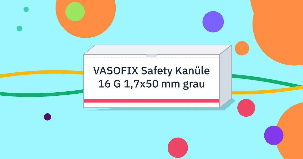 Symbolbild: Packung mit der Aufschrift VASOFIX Safety Kanüle 16 G 1,7x50 mm grau (PZN 01105965) – Verfügbarkeit und Bezug in Apotheken in Frankfurt am Main