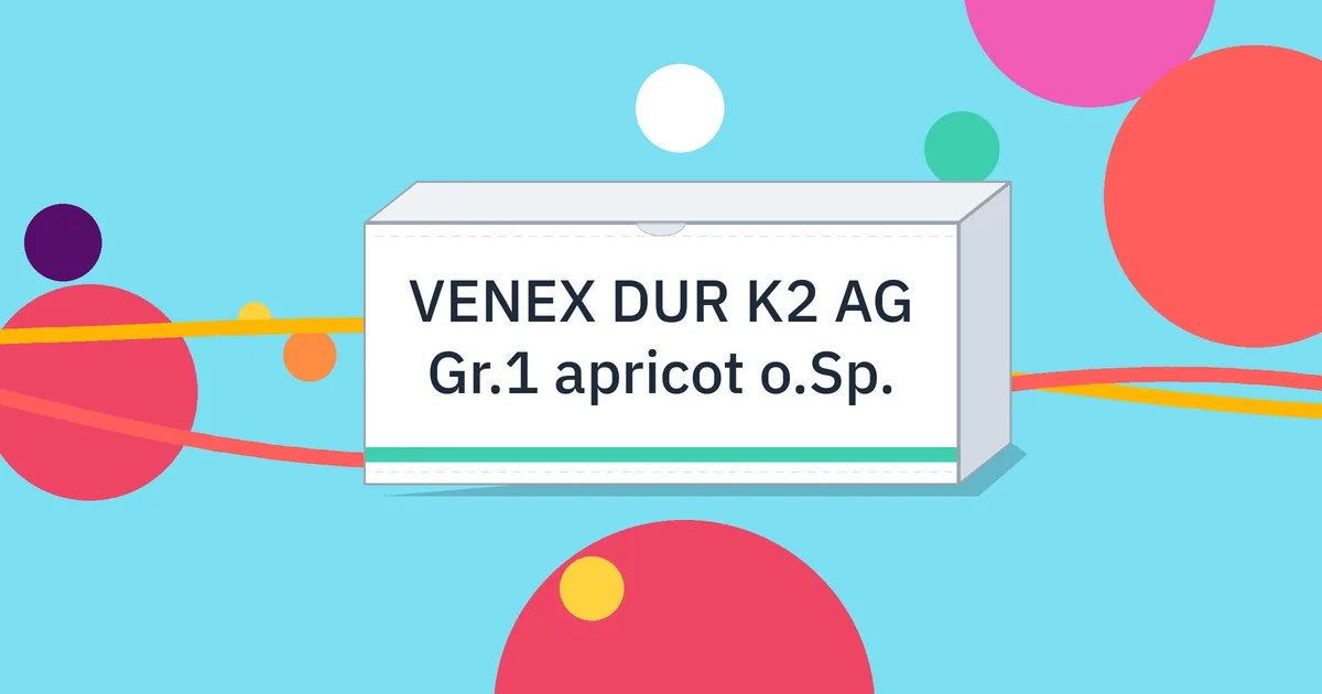 Symbolbild: Packung mit der Aufschrift VENEX DUR K2 AG Gr.1 apricot o.Sp. (PZN 03216404) – Verfügbarkeit und Bezug in Apotheken in Frankfurt am Main