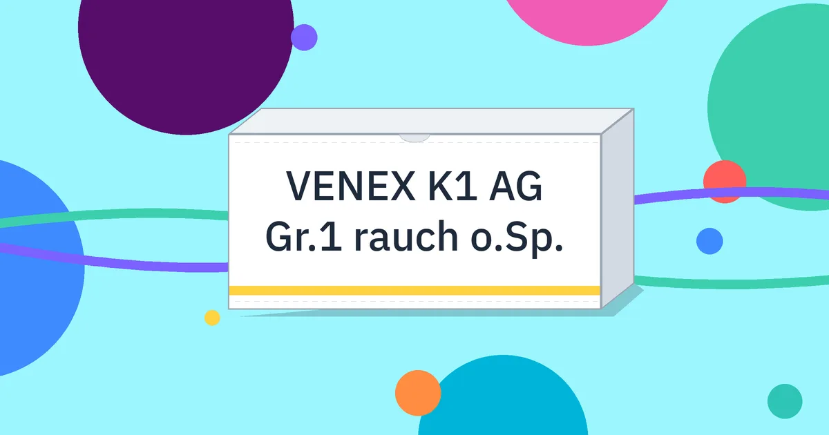 Symbolbild: Packung mit der Aufschrift VENEX K1 AG Gr.1 rauch o.Sp. (PZN 03188139) – Verfügbarkeit und Bezug in Apotheken in Frankfurt am Main