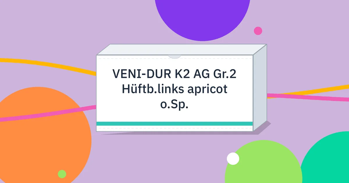 Symbolbild: Packung mit der Aufschrift VENI-DUR K2 AG Gr.2 Hüftb.links apricot o.Sp. (PZN 03251429) – Verfügbarkeit und Bezug in Apotheken in Frankfurt am Main