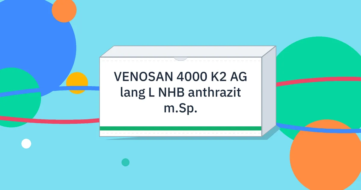 Symbolbild: Packung mit der Aufschrift VENOSAN 4000 K2 AG lang L NHB anthrazit m.Sp. (PZN 16601776) – Verfügbarkeit und Bezug in Apotheken in Frankfurt am Main
