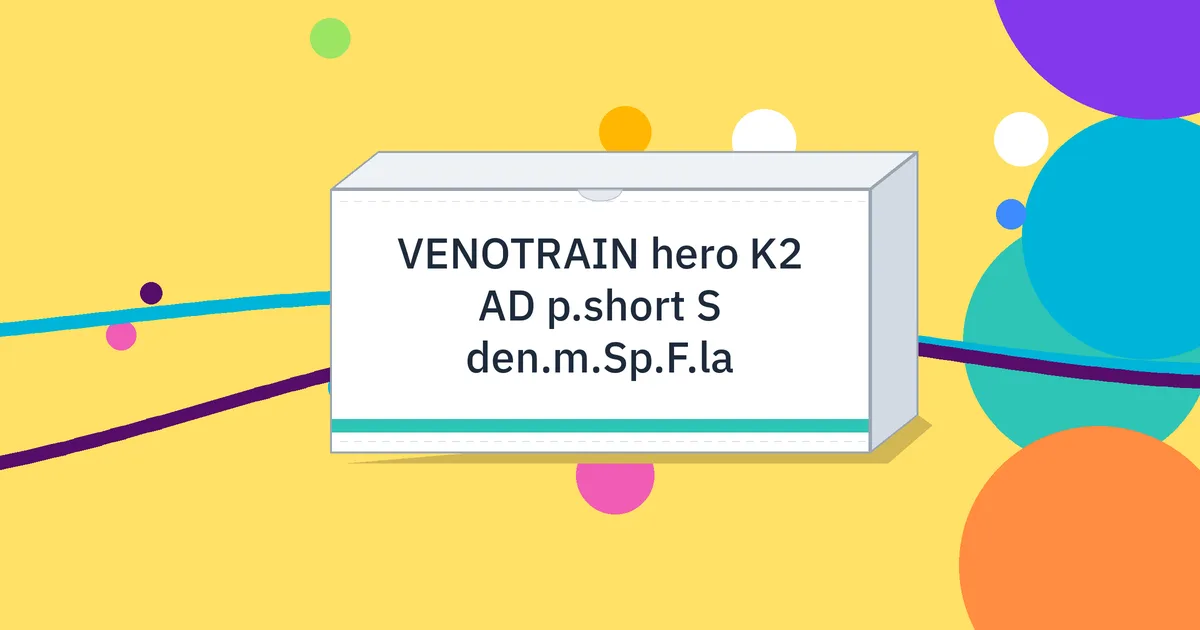 Symbolbild: Packung mit der Aufschrift VENOTRAIN hero K2 AD p.short S den.m.Sp.F.la (PZN 19191178) – Verfügbarkeit und Bezug in Apotheken in Frankfurt am Main