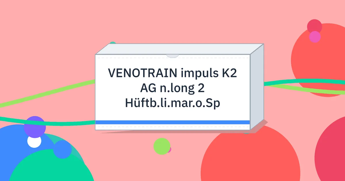 Symbolbild: Packung mit der Aufschrift VENOTRAIN impuls K2 AG n.long 2 Hüftb.li.mar.o.Sp (PZN 15219106) – Verfügbarkeit und Bezug in Apotheken in Frankfurt am Main