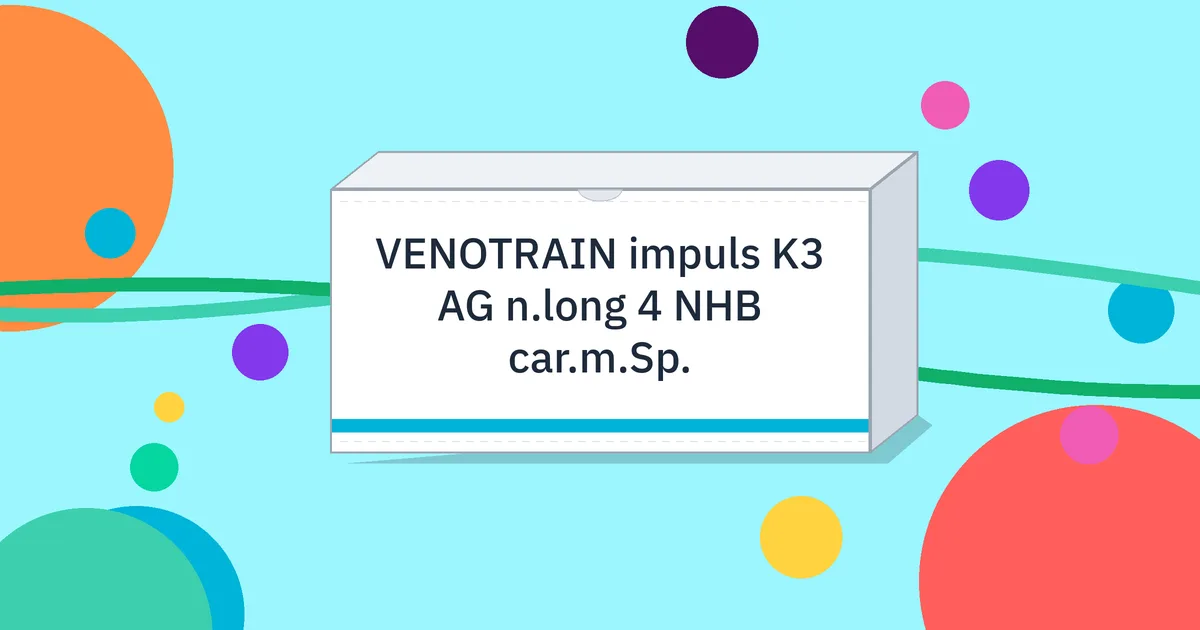 Symbolbild: Packung mit der Aufschrift VENOTRAIN impuls K3 AG n.long 4 NHB car.m.Sp. (PZN 00521265) – Verfügbarkeit und Bezug in Apotheken in Frankfurt am Main