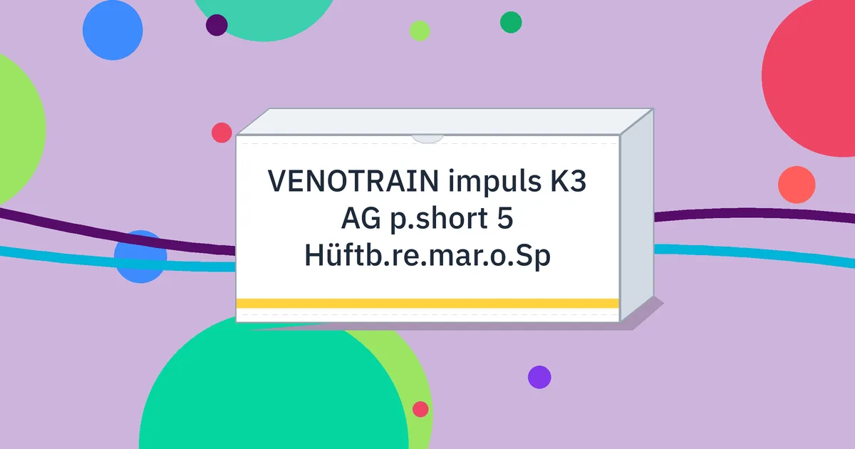 Symbolbild: Packung mit der Aufschrift VENOTRAIN impuls K3 AG p.short 5 Hüftb.re.mar.o.Sp (PZN 15218012) – Verfügbarkeit und Bezug in Apotheken in Frankfurt am Main
