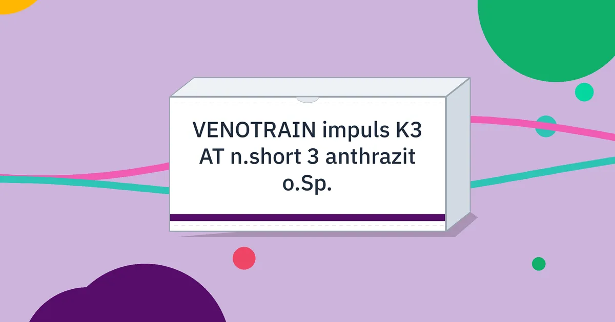 Symbolbild: Packung mit der Aufschrift VENOTRAIN impuls K3 AT n.short 3 anthrazit o.Sp. (PZN 19357006) – Verfügbarkeit und Bezug in Apotheken in Frankfurt am Main