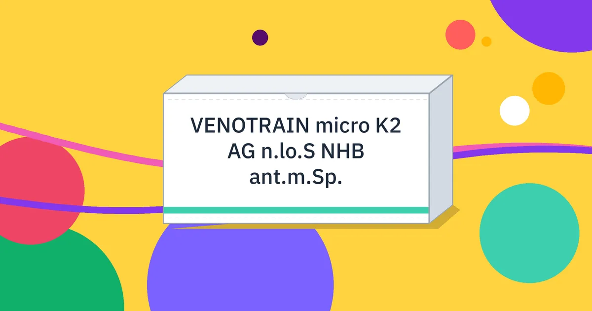 Symbolbild: Packung mit der Aufschrift VENOTRAIN micro K2 AG n.lo.S NHB ant.m.Sp. (PZN 11064032) – Verfügbarkeit und Bezug in Apotheken in Frankfurt am Main