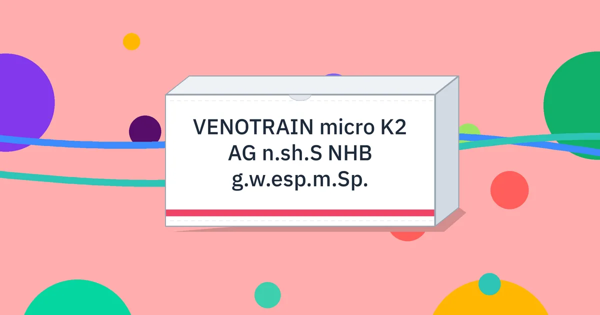 Symbolbild: Packung mit der Aufschrift VENOTRAIN micro K2 AG n.sh.S NHB g.w.esp.m.Sp. (PZN 09020228) – Verfügbarkeit und Bezug in Apotheken in Frankfurt am Main