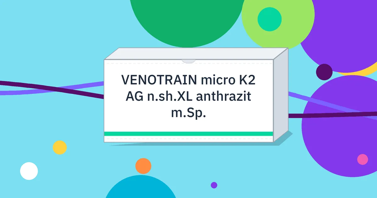Symbolbild: Packung mit der Aufschrift VENOTRAIN micro K2 AG n.sh.XL anthrazit m.Sp. (PZN 11061654) – Verfügbarkeit und Bezug in Apotheken in Frankfurt am Main